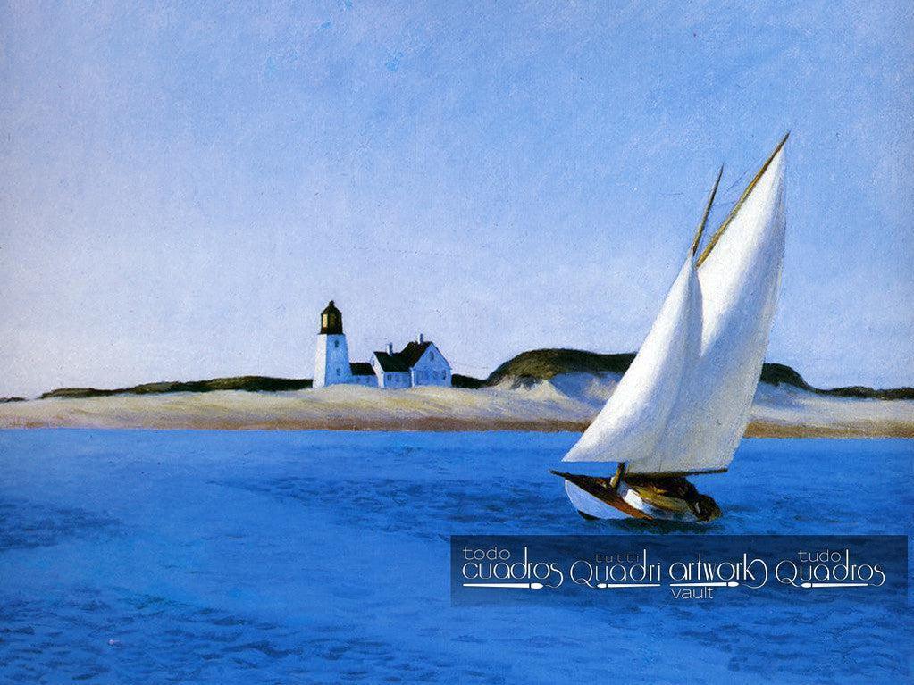 "La etapa larga" de Hopper, marina moderna en óleo, réplica.